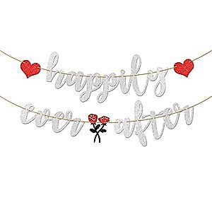 Happily Ever After Banner Silver Glitter, Bridal Shower Banner, Wedding Engagement Decorations, Bachelorette Party Decoration