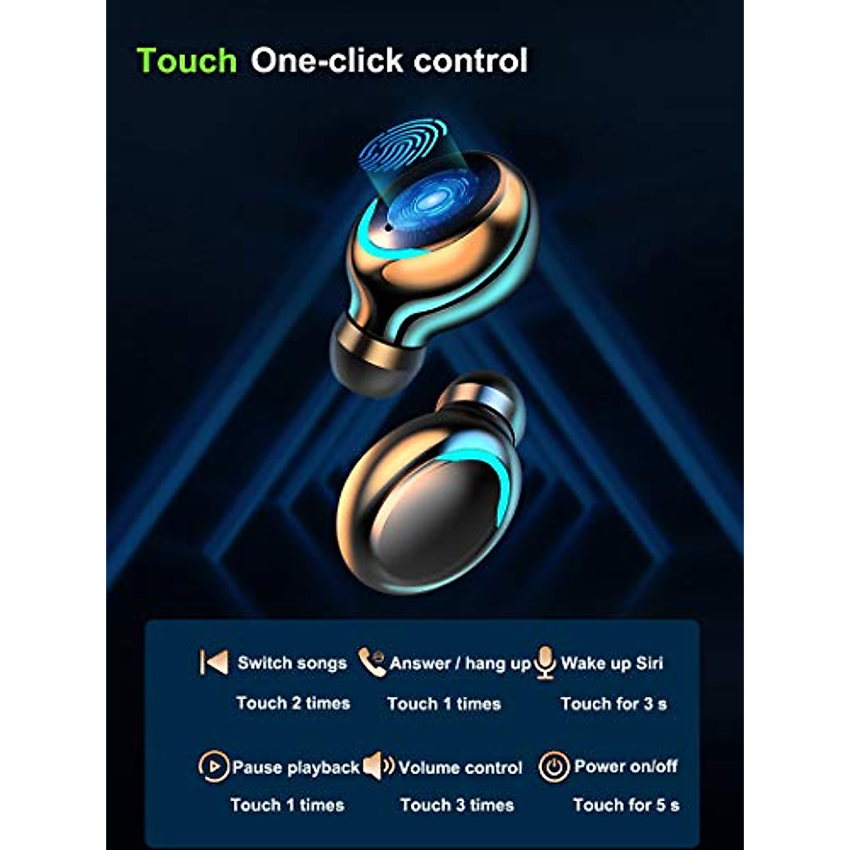 VALDUS TWS Wireless F9-5.1 (2022) Earbuds Bluetooth HiFi Stereo Headset Noise-Cancelling Touch Control Headphones Built-in HD Mic with Charging Case (Midnight Black)