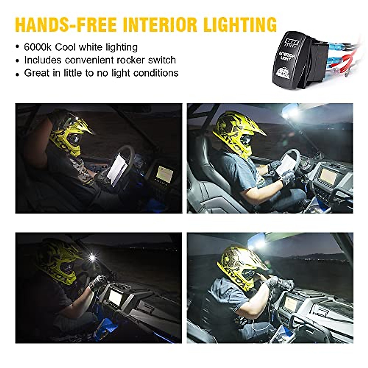 Xprite 13" UTV Ranger Rearview Center Mirror, COB LED Interior Lights & Rocker Switch, Aluminum Rear View Mirrors Compatible with 2017 2018 2019 2020 2021 Polaris Ranger 500 570 900 XP 1000 XP/Crew