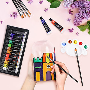 Colorful Acrylic Glass Paint Set with 6 Brushes, 1 Palette, 12 Colors Glass Paints for Wine Glass, Bulb, Waterproof Acrylic Enamel Paint Kit to Create Translucent Arts on Porcelain, Window & Ceramic