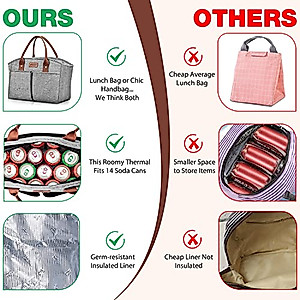 Lunch Bags for Women Insulated Thermal Lunch Tote Bag Durable Large Lunch Box Container Drinks Holder for Adults Men Work College Picnic Beach Park, Grey