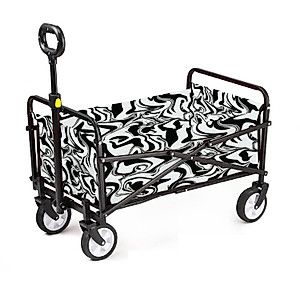 Outdoor Collapsible Wagon Black White Zebra Camping Shopping Garden Cart Heavy Duty Wagon Adjustable Portable Utility Folding Wagon with Wheels