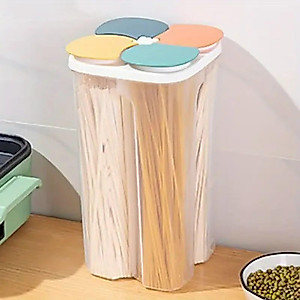 Typutomi Airtight Cereal Storage Container, Clear 4 Grid Grain Storage Tank Food Storage Container with Lids Noodle Storage Box for Grain, Nuts,Rice, Candy, Snacks(Dark Colored Lid, 2.3L)