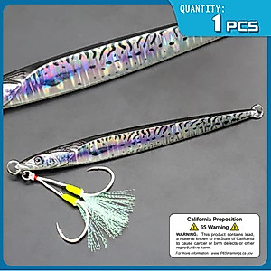 Gefischtter Fishing Jigs Vertical Saltwater Jigs Metal Jigging Spoon Slow Jigging Pitching Fishing Lures with Assist Hooks for Tuna,Bass,Dogtooth,Grouper/200g (Sliver 6.35oz)