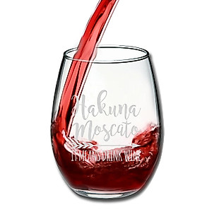 Hakuna Moscato Funny Stemless Wine Glass 15oz - Unique Christmas Gift Idea for Her, Mom, Wife, Girlfriend, Sister, Grandmother, Aunt - Perfect Birthday Gifts for Women
