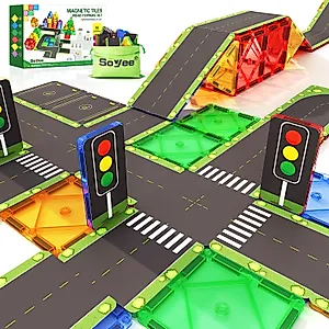 Magnetic Tiles Road Toppers Set Kids Toys for 3 Year Old Boys and Girls Playing with Car Toys Preschool Learning Activities Gift for 3 4 5 6 Year Old Toddlers Kids