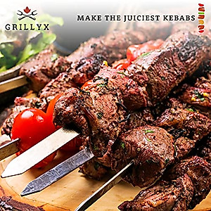 Grillyx Skewers - Premium BBQ Skewers - Skewers for Kabobs - Pack of 10 - Stainless Steel - Ideal for Grilling - shishkabob Skewers - Metal skewers
