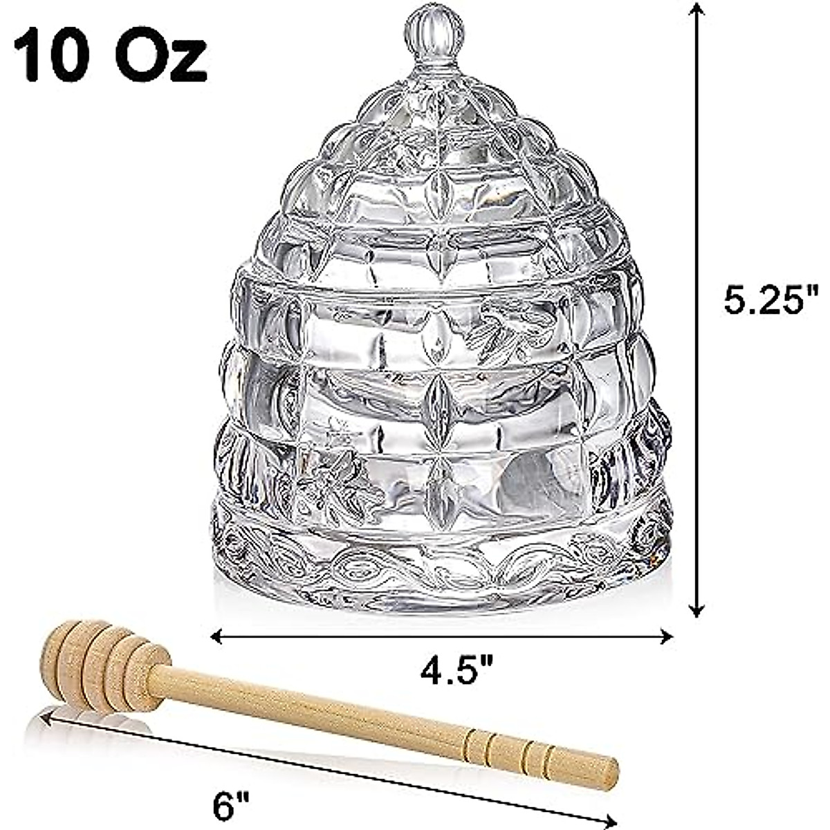 Hacaroa 2 Pack 10 Oz Glass Honey Pot with Lid and Wooden Dipper, Clear Honey Jar Beehive Honey Dish Dispenser Container for Jam Jelly, Home Kitchen, Wedding Gifts, Candlesticks, Barware