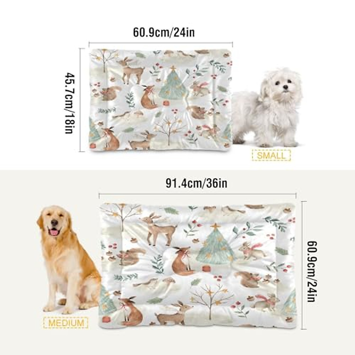 Kigai Woodland Animals Pet Bed Mat, Soft Cozy Crate Pet Mattress, Anti-Slip Bottom Machine Washable Pet Mat for Dog Sleeping