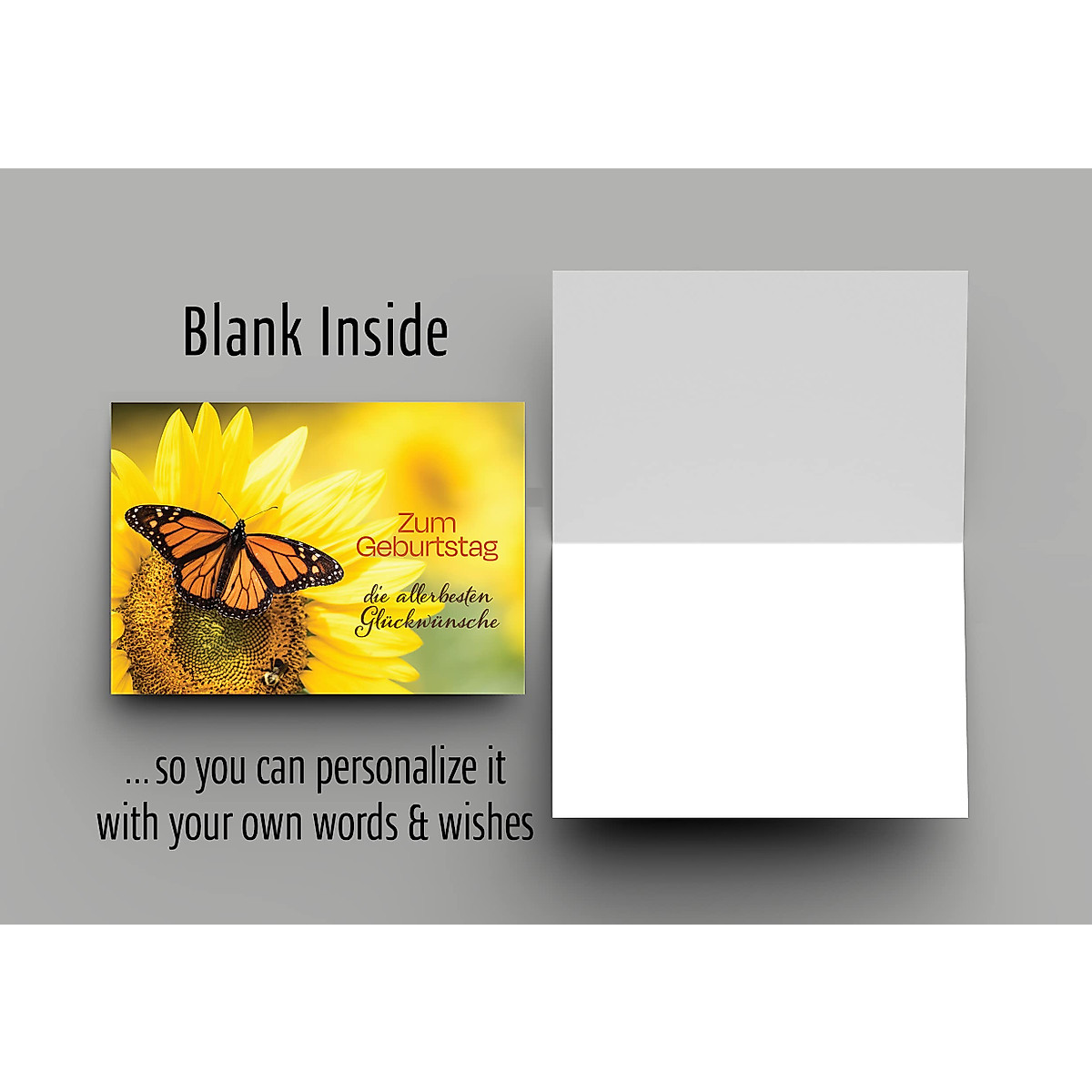 Burg Street Creations German Birthday Card - Zum Geburtstag die Allerbesten Gluckwunsche (Monarch Butterfly on a Sunflower)