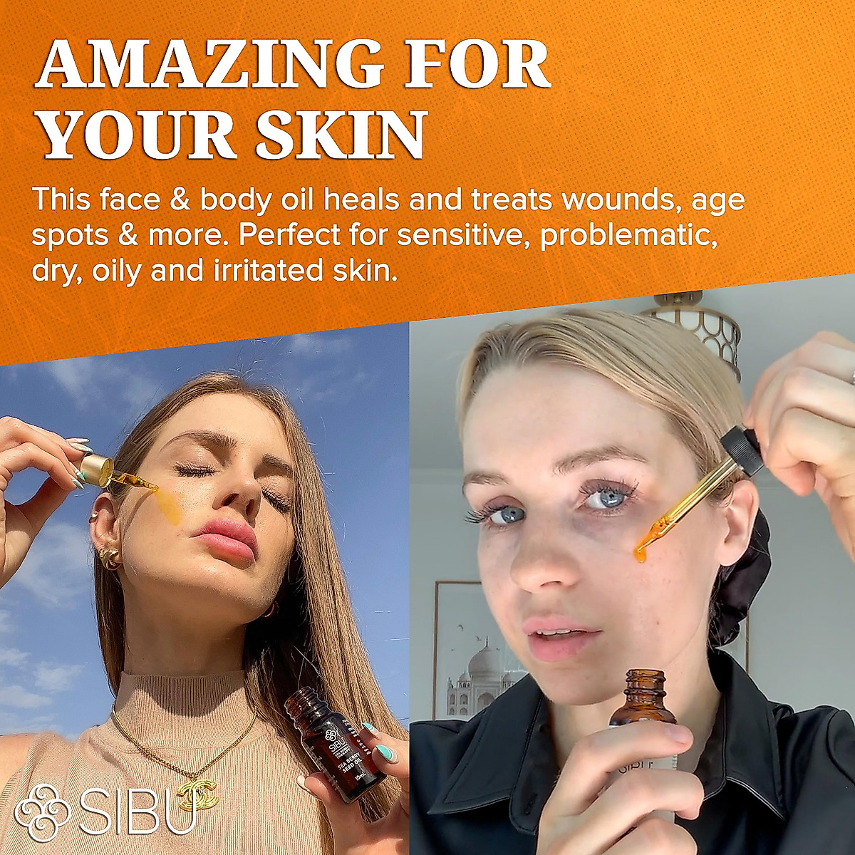 Sibu Premium Himalayan Sea Buckthorn Seed Oil, USDA Organic (10ml) – Amazing for Sensitive Skin, Breakouts, & Irritation