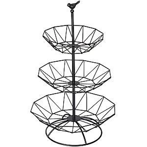 RAUVOLFIA Tabletop 3-Tier Countertop Fruit Basket Stand, Metal Fruit Bowl for Fruit, Vegetables, Bread, Comestics, Cupcakes, Snacks and Household Items