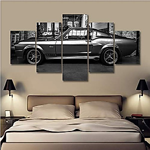 HD Printed Car Art Painting 5P Wall Decor FORD MUSTANG GT500 ELEANOR CANVAS SET Canvas Decor Painting (12x16x2 12x24x2 12x32,Unframed)