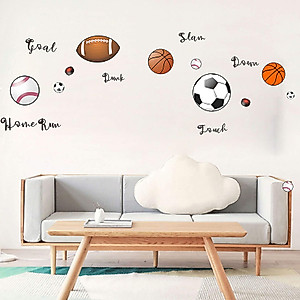 Sports Wall Decals Soccer Decal for Wall Rugby Wall Decals Baseball Wall Decor Basketball Decal Removable Peel and Stick Wall Decals Football Sticker for Boys Room