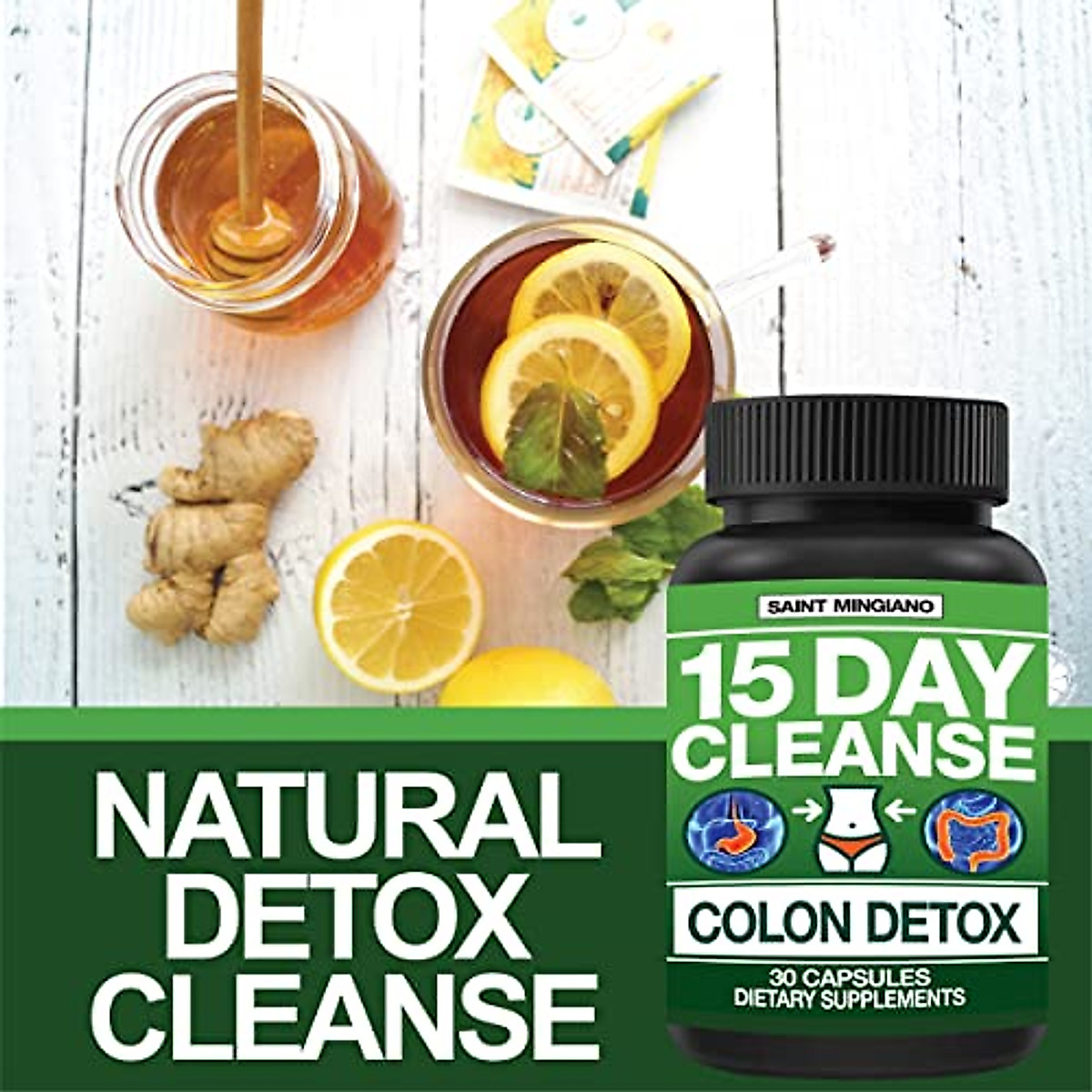 Saint Mingiano 15 Day Cleanse | Colon Detox with Natural Laxative for Constipation & Bloating. 30 Pills to Detoxify & Boost Energy | Extra-Strength Senna Leaf Supplements | Strong for Some People.