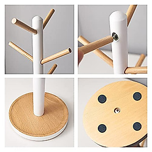 Lifenanny Wooden Mug Holder Tree, Removable Coffee Tea Cup Holder Display Stand for Counter, Mug Rack with 6 Hooks (White)