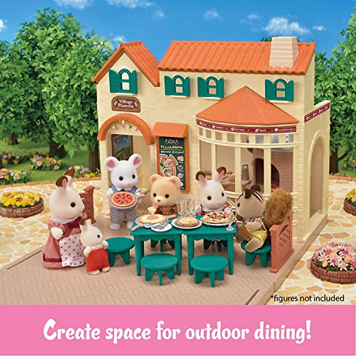 Calico Critters Village Pizzeria Dollhouse Playset, Collectible Dollhouse Toy with Furniture and Accessories Included