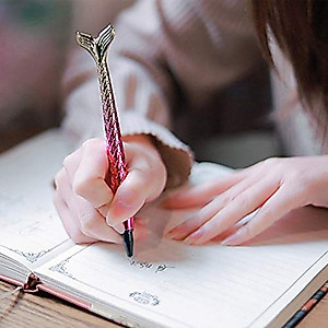 LuFOX 6Pcs Mermaid Tail Gel Pens for Child, Women, Coworkers, Hostess and Girlfriend, Great Party Supplies and School Supplies, Black Ink (0.5mm)