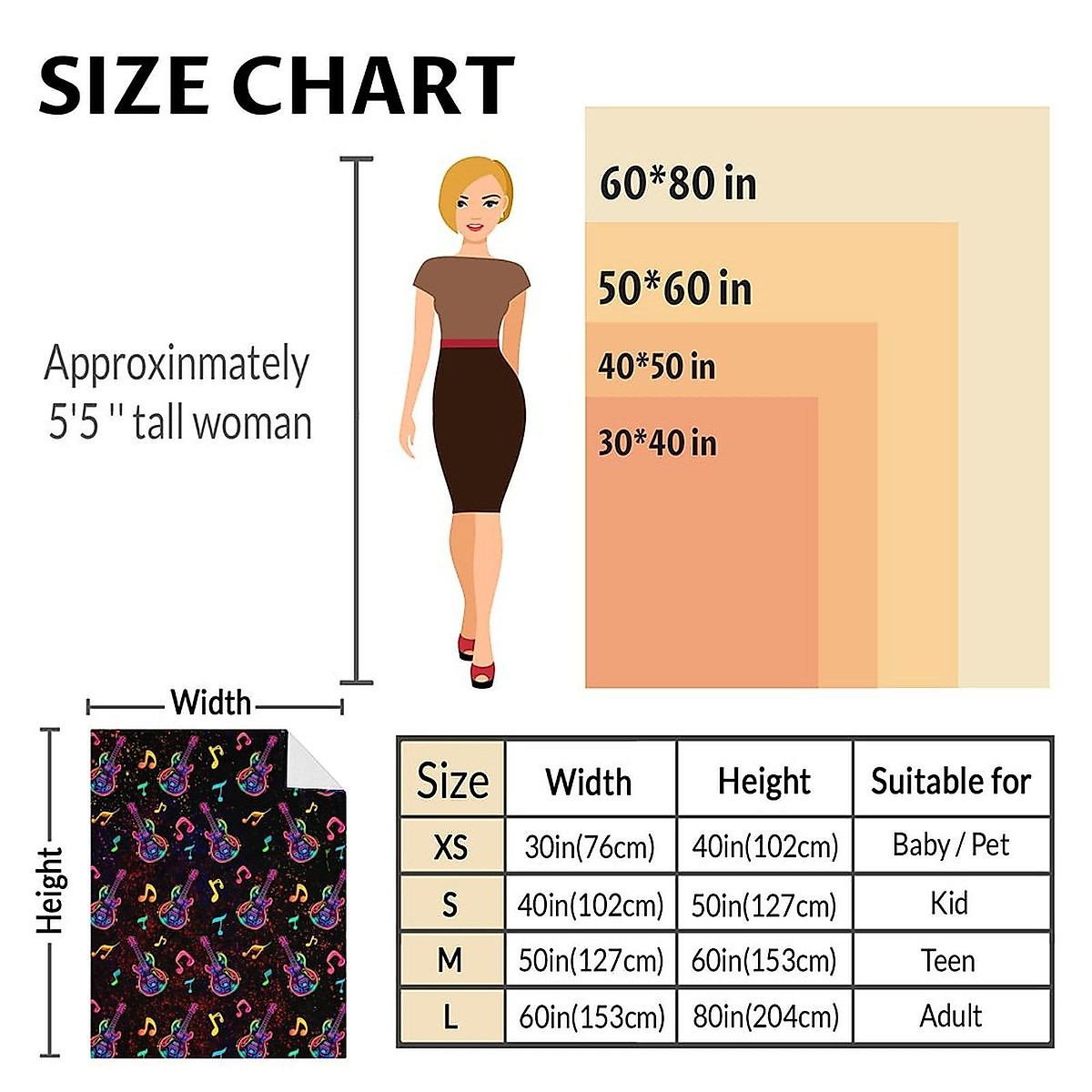 Guitar Blankets for Kids - Lightweight Soft Colorful Throw Blanket - 30" x 40" Inches Lap Size Blanket for Chair & Office - Aesthetic Small Blanket Throws Gift