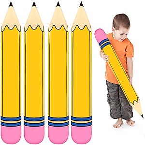 4 Pcs Giant Large Inflatable Pencil Balloon Birthday Party Back To School Graduation Favor Blow Up Balloon Hanging Classroom Decoration for Classroom Garden Room Birthday Party Decorations