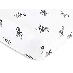 Amazing Baby Cotton Muslin Fitted Crib Sheet, Zebra, Soft Black , 28x52x6 Inch (Pack of 1)