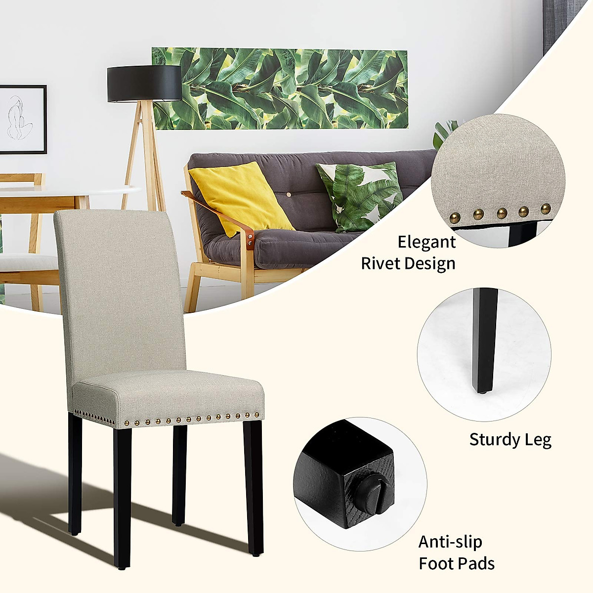 RELAX4LIFE Dining Chairs Set of 4 Fabric Upholstered with Solid Wood Legs, Padded Seat and Back Armless Side Chair Tufted Parsons Kitchen Dining Chairs Set (2, Navy)