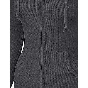 OLLIE ARNES Women's Thermal Long Zip Up Hoodie Jacket Sweatshirt Charcoal L