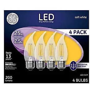 LED Chandelier Light Bulbs, Candle Shape, Clear Soft White, 200 Lumens, 2.5-Watts, 4-Pk.