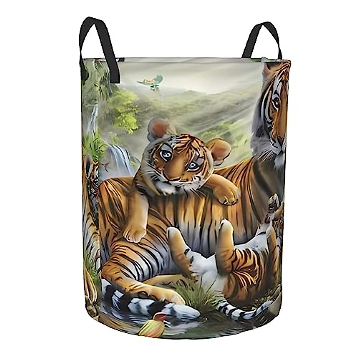Jungle Tigers Cub Laundry Basket Protable Circular Laundry Hamper Storage Bin Organizer With Handles For Bathroom,Bedroom Clothes