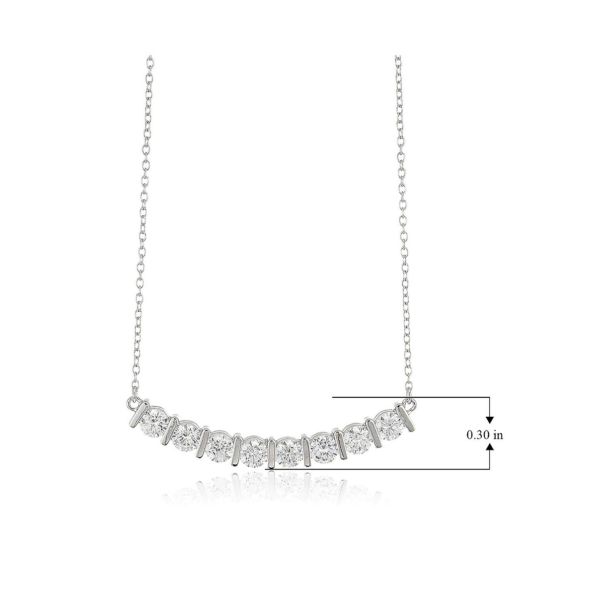MORGAN & PAIGE Curved Bar Pendant Necklace - Rhodium Plated 925 Sterling Silver Necklace For Women With Suspended Horizontal Half Circle Pendant & White Cubic Zirconia - 18"