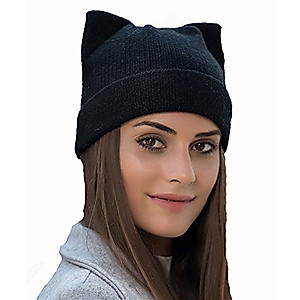 Penny's Women Cat Ear Beanie Hat Wool Braided Knit Trendy Winter Warm Cap Black One Size