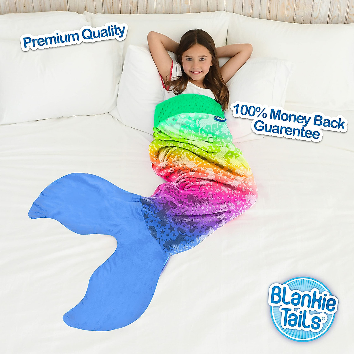Blankie Tails - Rainbow Unicorn Mermaid Blanket - Double Sided Fleece Mermaid Tail Blanket - Mermaid Tails for Girls - Throw for Gifts, Sleepovers, & Daily Use for Kids, Adults & Teens