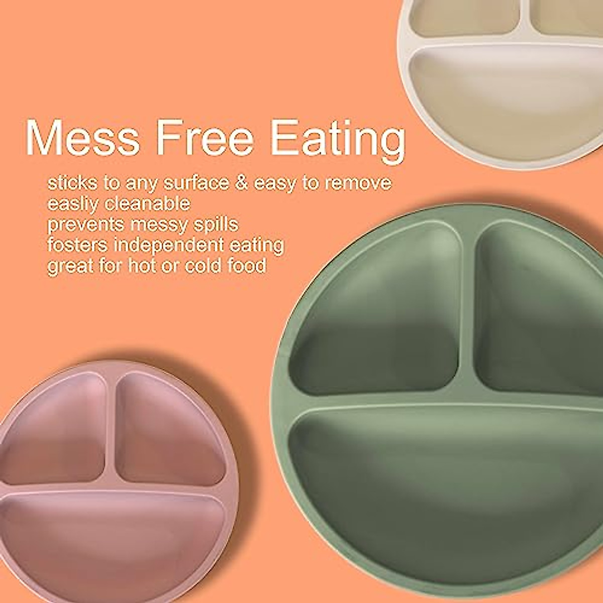 littlepanda Suction Plates for Toddlers and Babies 100% Silicone Divided Plates for Kids Baby Led Weaning Supplies Microwave & Dishwasher and Oven Safe Toddler Plates 3 Pack
