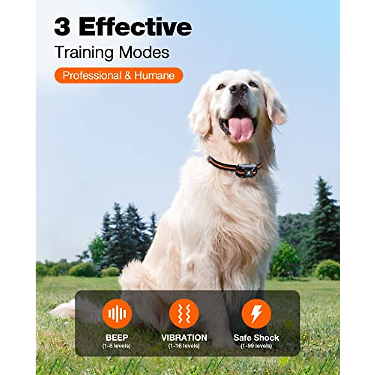 Bousnic Dog Shock Collar - 3300Ft Dog Training Collar with Remote for 5-120lbs Small Medium Large Dogs Rechargeable Waterproof e Collar with Beep(1-8), Vibration(1-16), Safe Shock(1-99) (Orange)