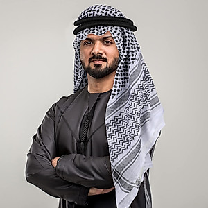 Funtery 2 Pcs Arab Head Scarf for Men with Lgal Aqel Rope Middle East Desert Shemagh Wrap Arab Costume(Pink, Black, White)