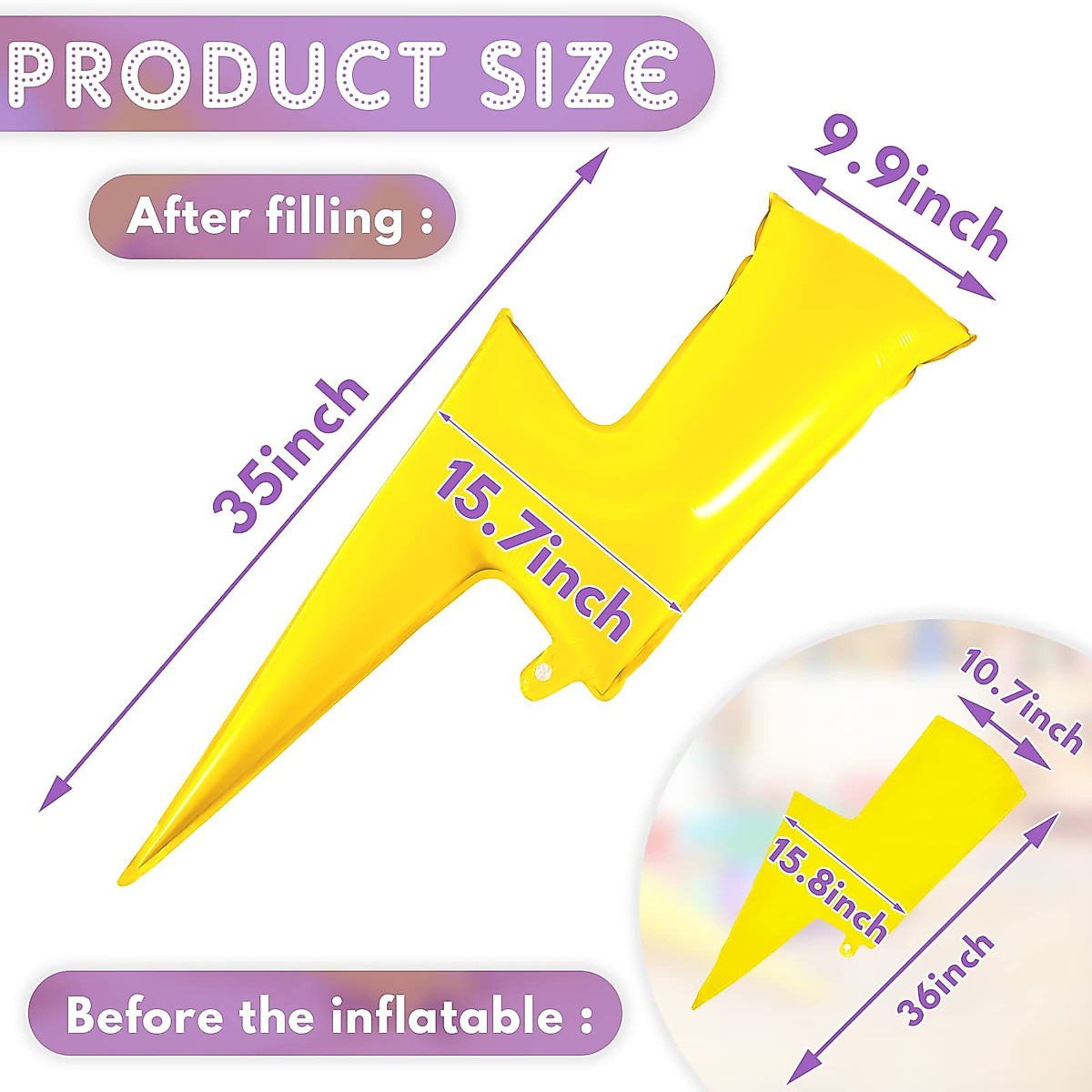 8 Pieces 36 Inch Yellow Lightning Bolt Balloons Large Flash Foil Party Balloons Foil Balloons for Birthday Party, Wedding, Baby Shower Decorations