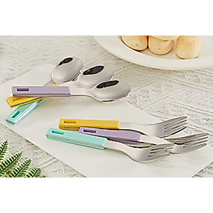 ANNOVA Children's Flatware 6 Pieces Kids Silverware - Stainless Steel - 3 x Safe Forks, 3 x Tablespoons - Toddler Utensils Without Knives for Lunch Box BPA Free Block (6 Pieces, Mix Color)