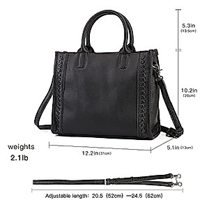 Zhuoliang Genuine Leather Handbags Purses for Women Tote Crossbody Top Handle Bag Leather Satchel Handbags for Women Ladies Black
