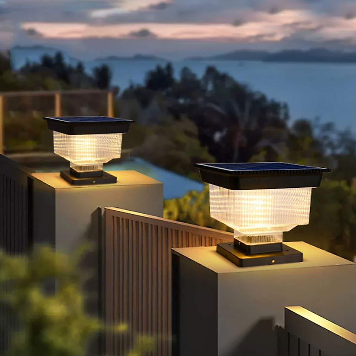 VELLOW Solar Post Lamp, Outdoor Post Lantern with Pier Mount Base, Motion Sensor Solar Lamp Column Lights, Aluminum Waterproof Outdoor SolarStigma Lamps Decorations Landscape Lighting for Patio