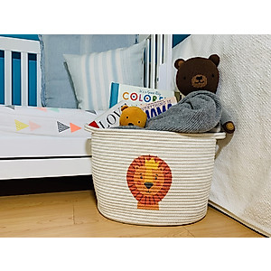 Cute Safari Lion Nursery Baby Basket/Baby Hamper/Woven Storage Basket/Rope Cotton Baby Laundry Hamper Large - 11"H x 17.7"W x 13.4"L/Nursery Storage Toys Books Kids Dog Blanket Decor/Baby Gift