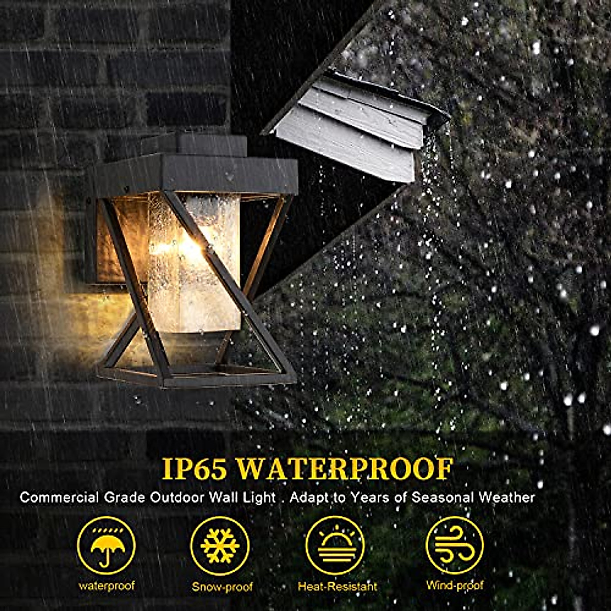 Delicavy Small Outdoor Wall Lights Exterior Light Fixtures Wall Mount Porch Light Waterproof Black Finish with Crackle Glass, Modern Outdoor Wall Sconce for House Garage, Front Door, Patio, Hallway