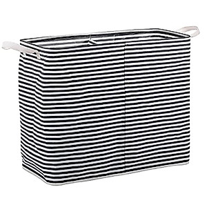 BIRDROCK HOME 112L Collapsible Double Laundry Hamper Basket - Grey & White Stripes Sorter Bin - Compact Dirty Clothes Organizer Bag - Divided Section