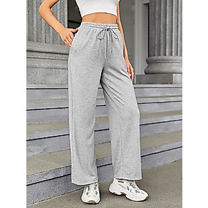 Verdusa Women's Drawstring Elastic Waist Straight Leg Sweatpants Joggers Grey L