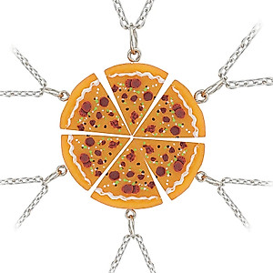 LUVI Fusicase 6pcs/lot Bling Silver Friend Friendship Couple Pizza Metal Necklace(Orange)