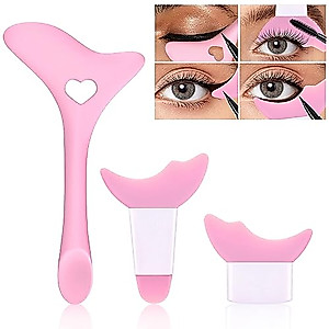 HOSAILY 3 Pcs Eyeliner Stencils Reusable Silicone Eyeliner Aid Mascara Shield Applicator Guide Tool Multifunctional Winged Eyeliner Eyelash Eyeshadow Lipstick Eye Makeup Tool for Women, Beginners (Pink)