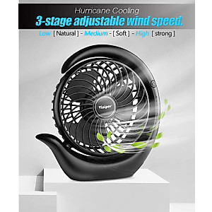 Viniper Portable Rechargeable Fan, Small Desk Fan : 3 Speeds & about 8-24 Hours Longer Working, 180 Rotation, Portable Battery Desktop Fan for Home/Office (Black, Light Black Blade)6.2 inch
