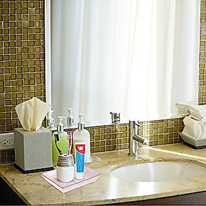 Cabilock 2PCS Bathroom Vanity Tray Marble Pattern Ceramic Toothbrush Holder Countertop Storage Organizer Decorative Jewelry Display Tray (Pink)