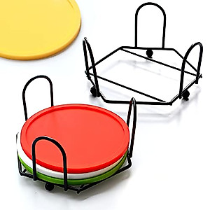 Kingrol 6 Pack Metal Coaster Holders, Coaster Stands for 4-Inch Round and Square Coasters, Hold 4 to 6 Coasters, Black