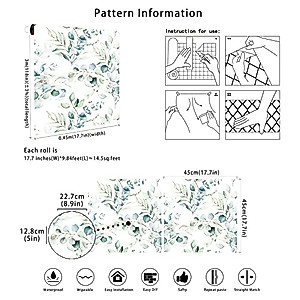 Floralplus Peel and Stick Wallpaper Boho Eucalyptus Leaf Wallpaper Removable Wallpaper Peel and Stick Floral Stick On Wallpaper for Bedroom Home Decor 17.7x118in