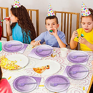 96 Pcs Ombre Purple Party Supplies Set for 24 Guests Gradient Pastel Purple Tableware Plates Dinnerware Table Decorations for Girl Woman Light Purple Sprinkle Wedding Birthday Anniversary Party Favors